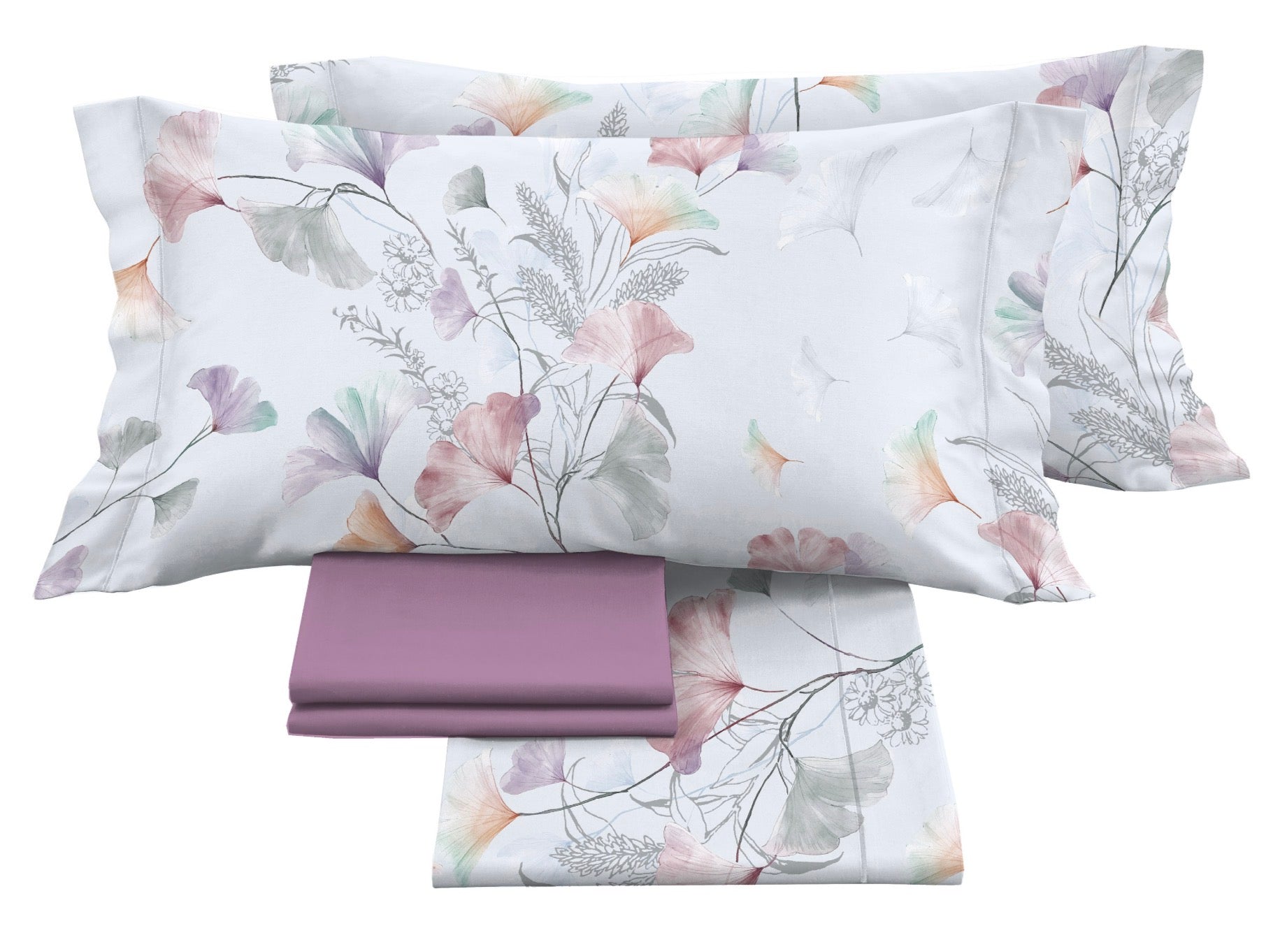 Completo letto matrimoniale in RASO di cotone - GINKO – Elle Home